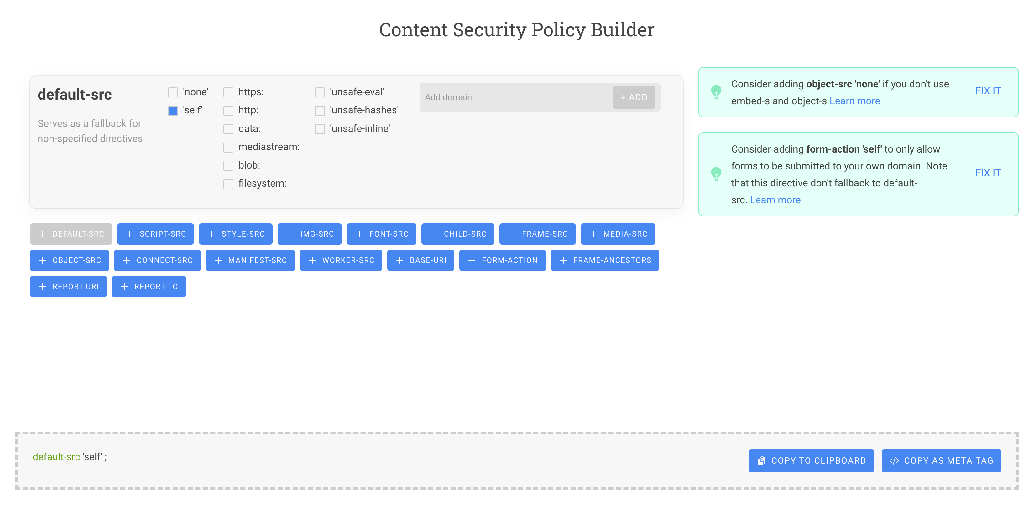 Free Content Security Policy Generator